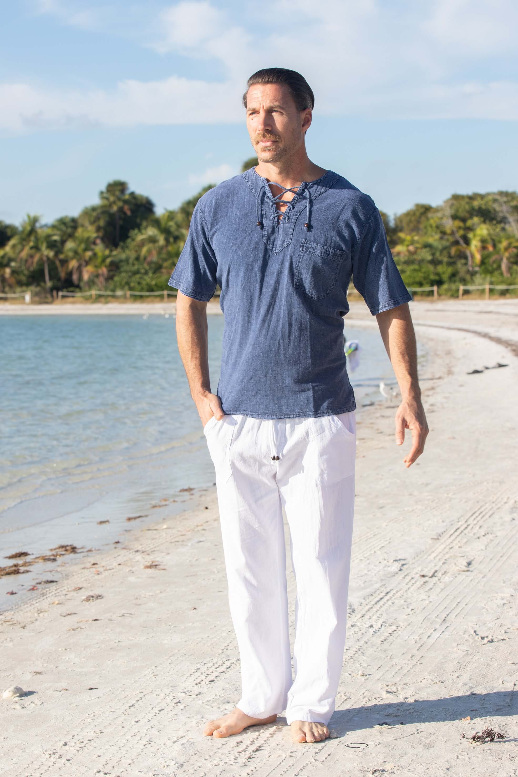 Hawaii Midnight Blue Shirt - Cotton Natural